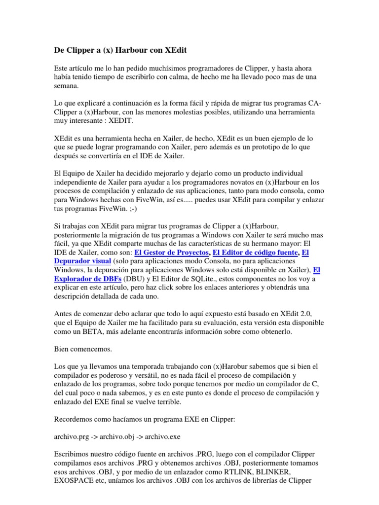 De Clipper A Xharbour Con Xedit | PDF | Compilador | Archivo de computadora