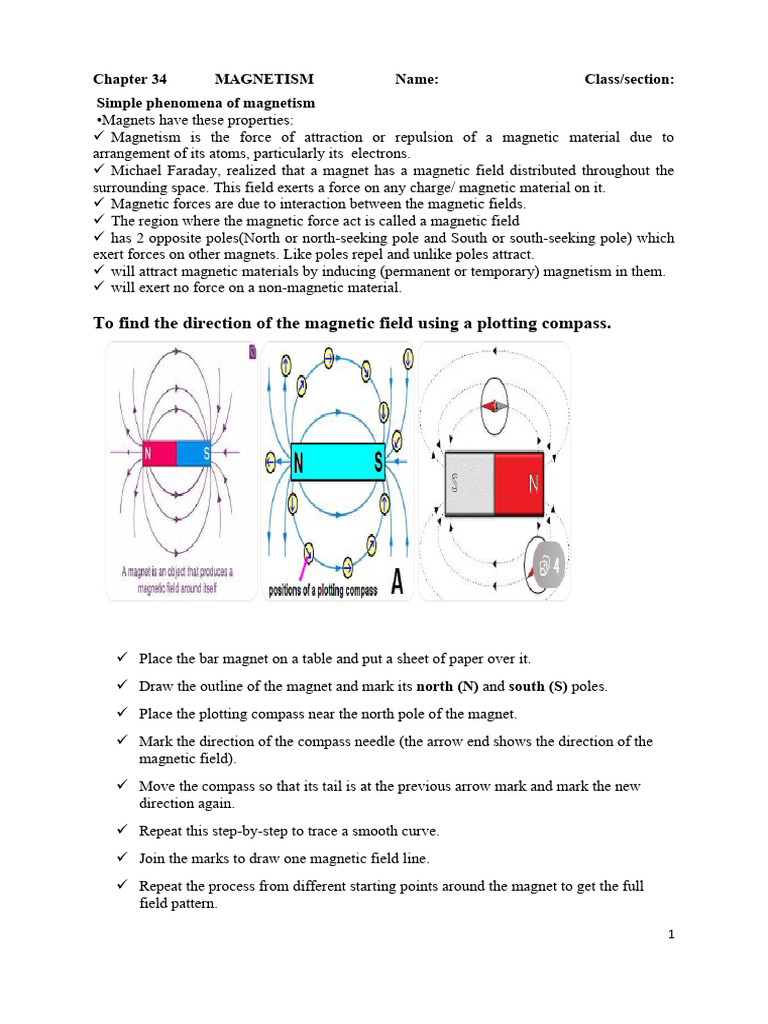 Physics Notes Ch-34 Magnetism 2025-26 | PDF | Magnetism | Magnet