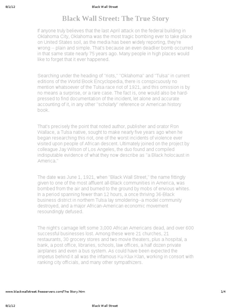 Black Wall Street | PDF | The United States | Violence