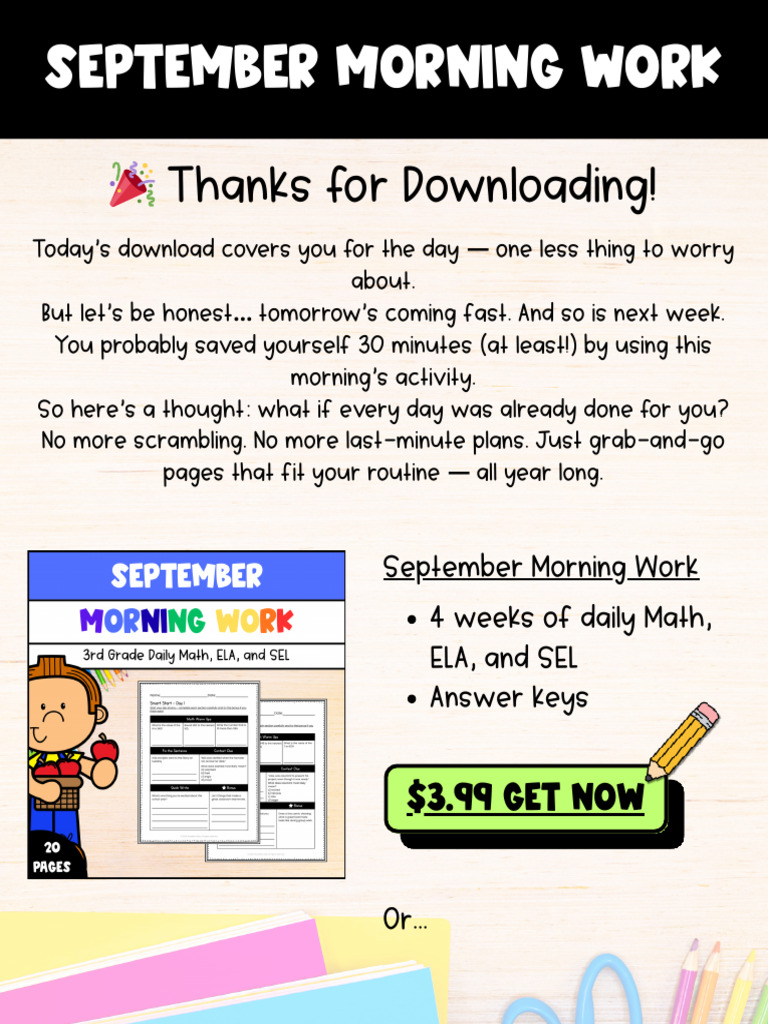Thanks For Downloading!: September Morning Work | PDF