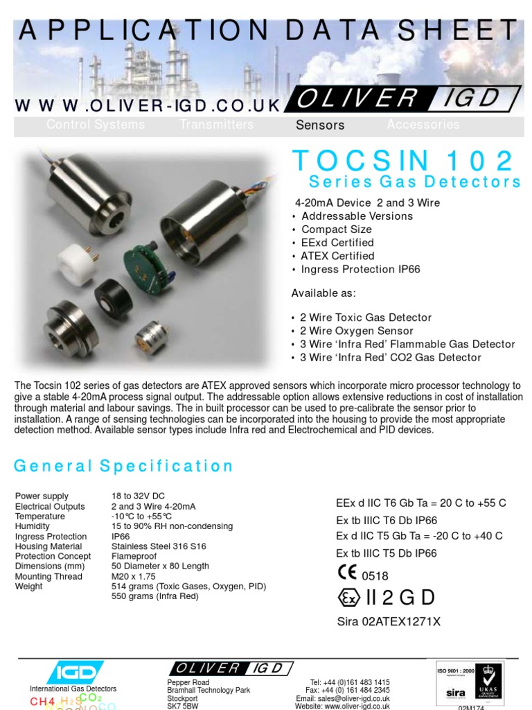 Tocsin 102 Series Gas Detectors | PDF | Sensor | Chemical Substances
