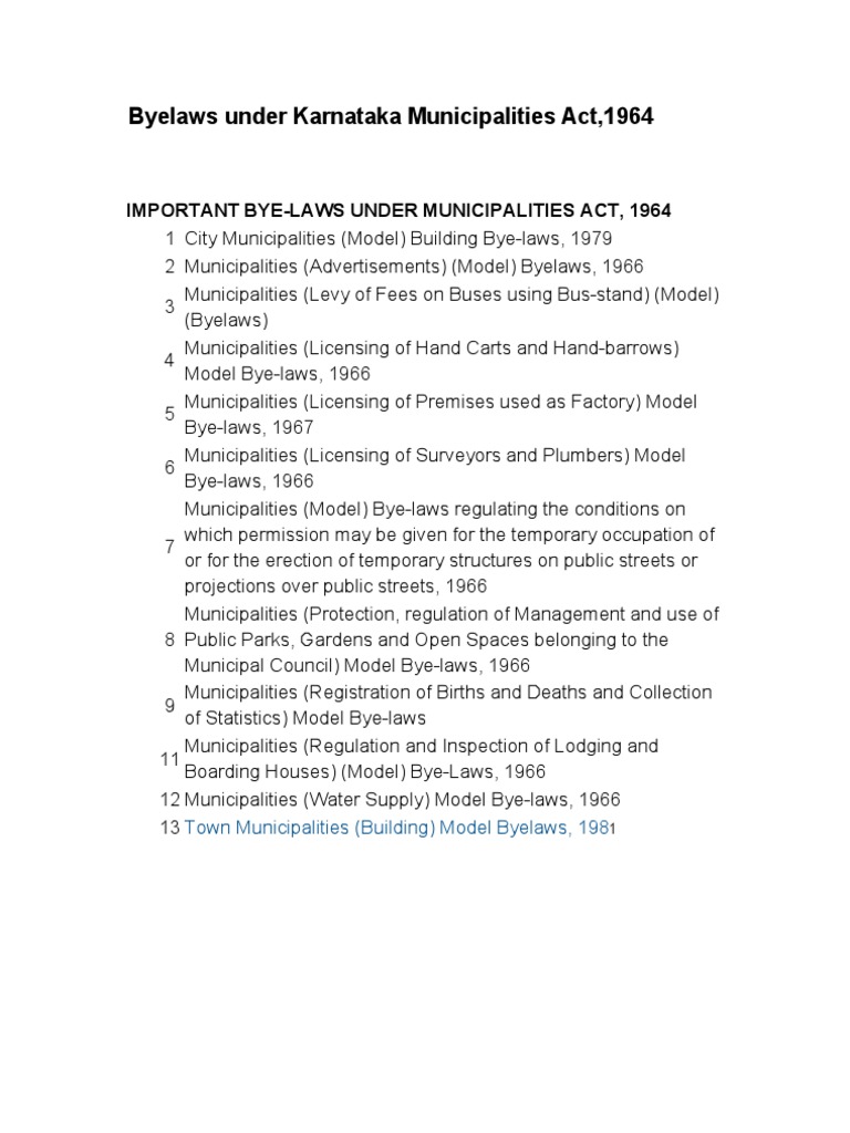 Byelaws Under Karnataka Municipalities Act 1964 | PDF