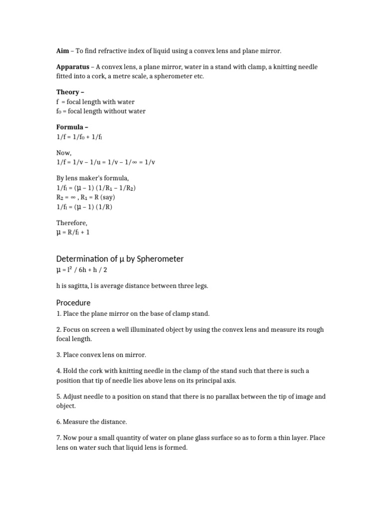 Refractive Index Experiment | PDF