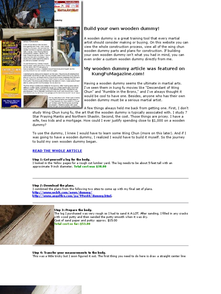 DIY Wooden Dummy Construction Guide | PDF | Chinese Martial Arts | Wood