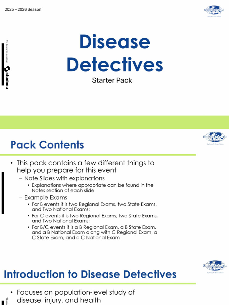 Disease Detectives Starter Pack 2025-26 For Science Olympiad | PDF ...