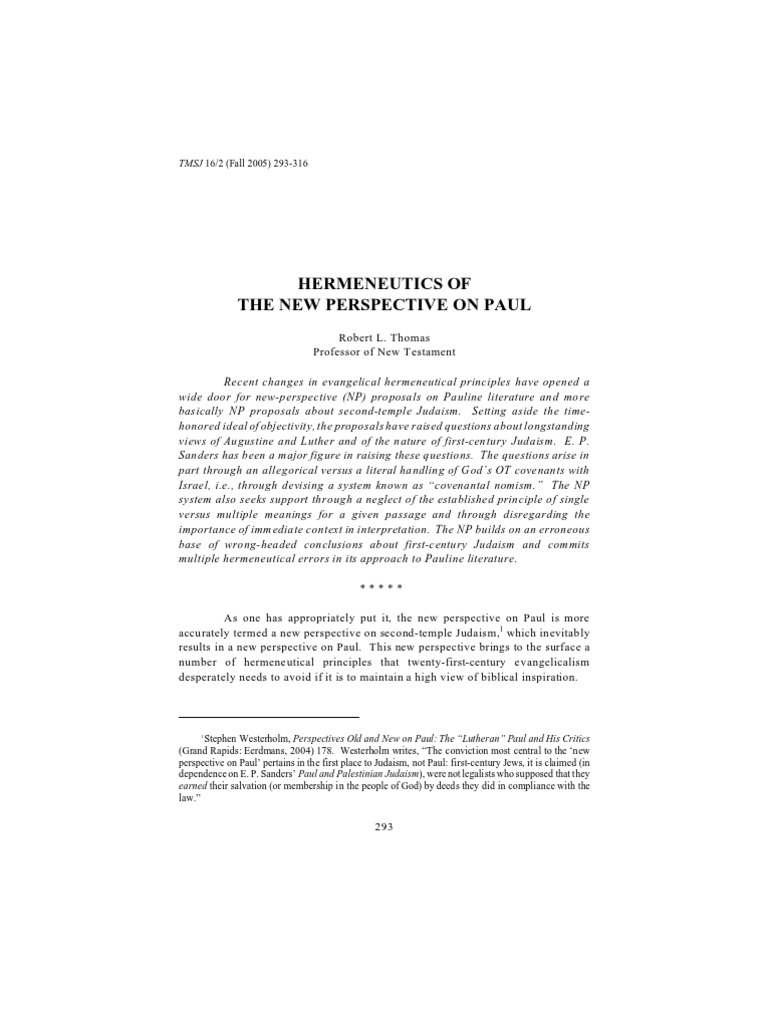 Robert L Thomas New Hermeneutics Pdf Covenant Theology Paul The