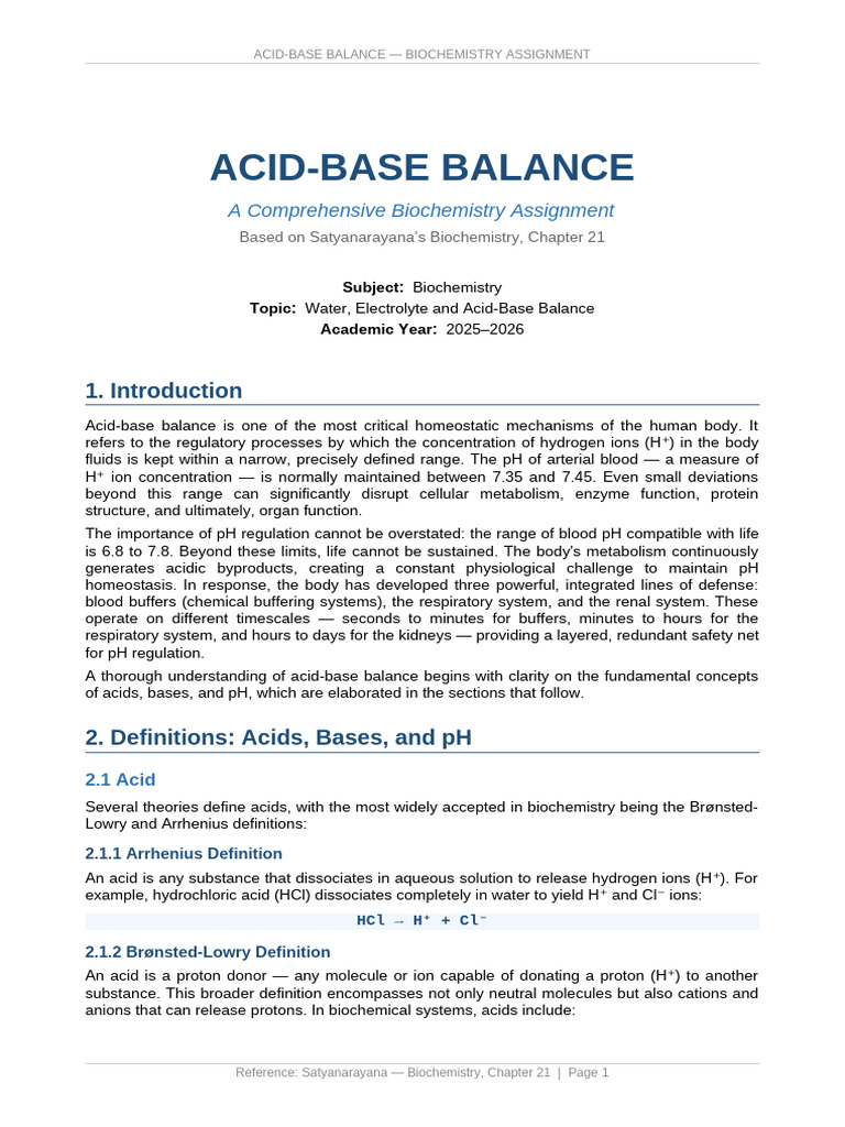 Acid Base Balance Assignment v2 | PDF | Acid | Buffer Solution