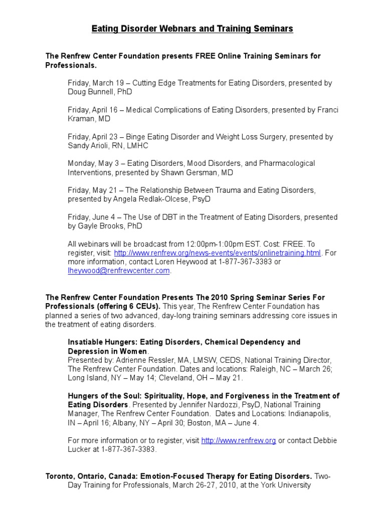 Eating Disorder Training Seminars 2020 | PDF | Mental Disorder ...