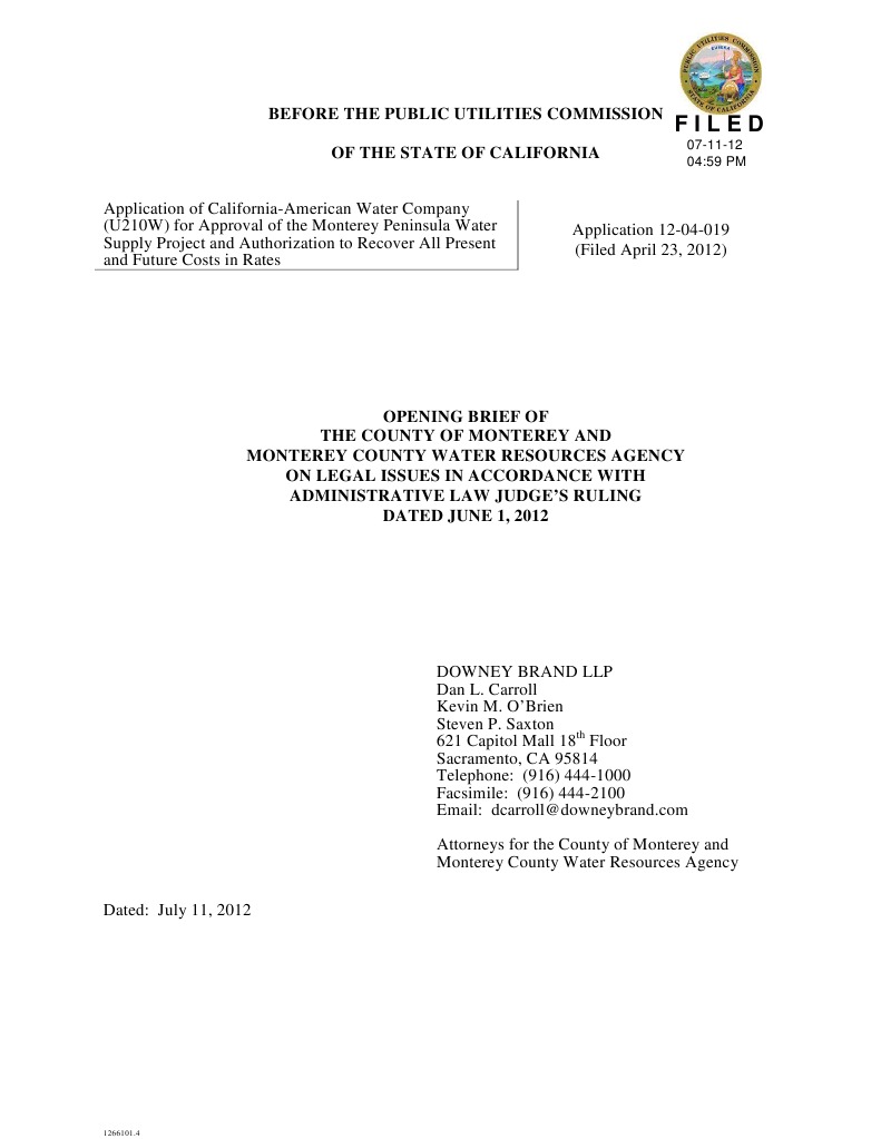 County of Monterey and Mcwra Opening Brief A.12!04!019 | PDF | Law Of ...