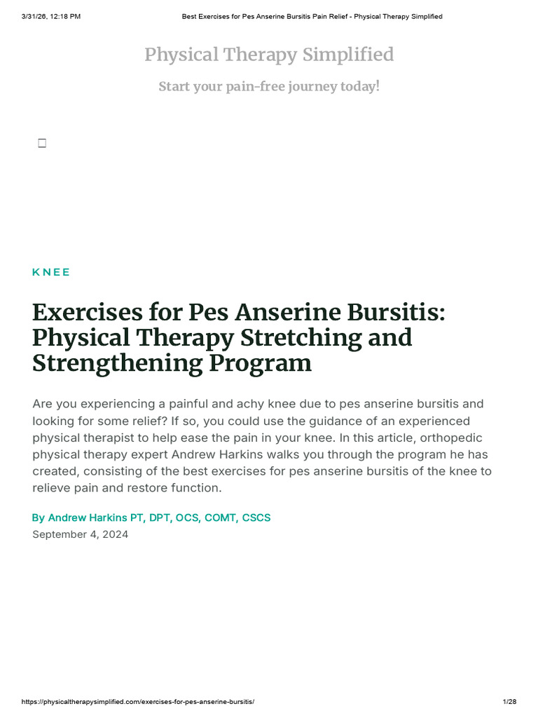 Best Exercises For Pes Anserine Bursitis Pain Relief - Physical Therapy ...