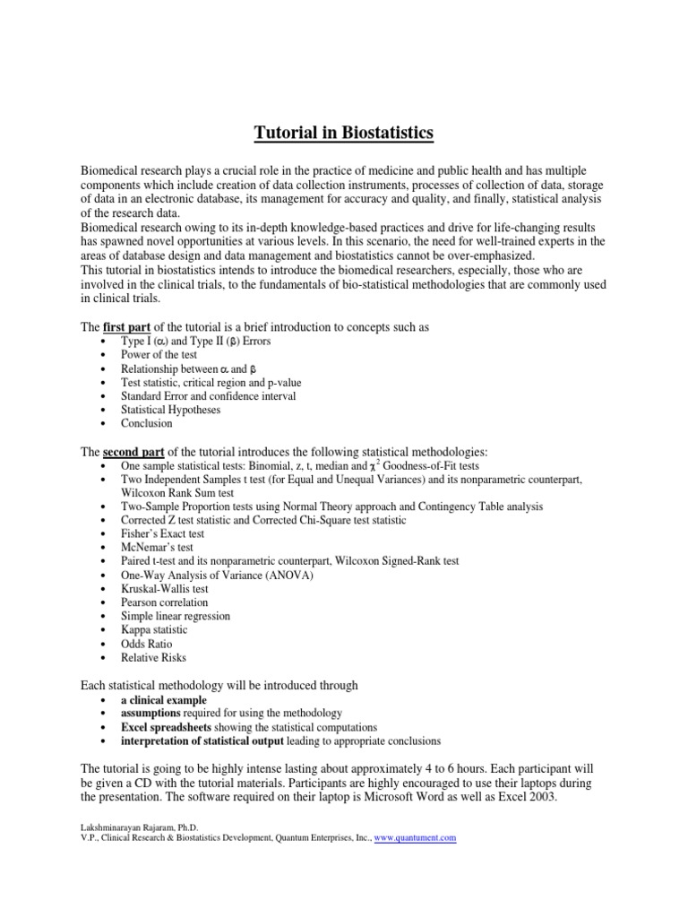 Biostatistics Tutorial | PDF | Statistical Hypothesis Testing | Student ...