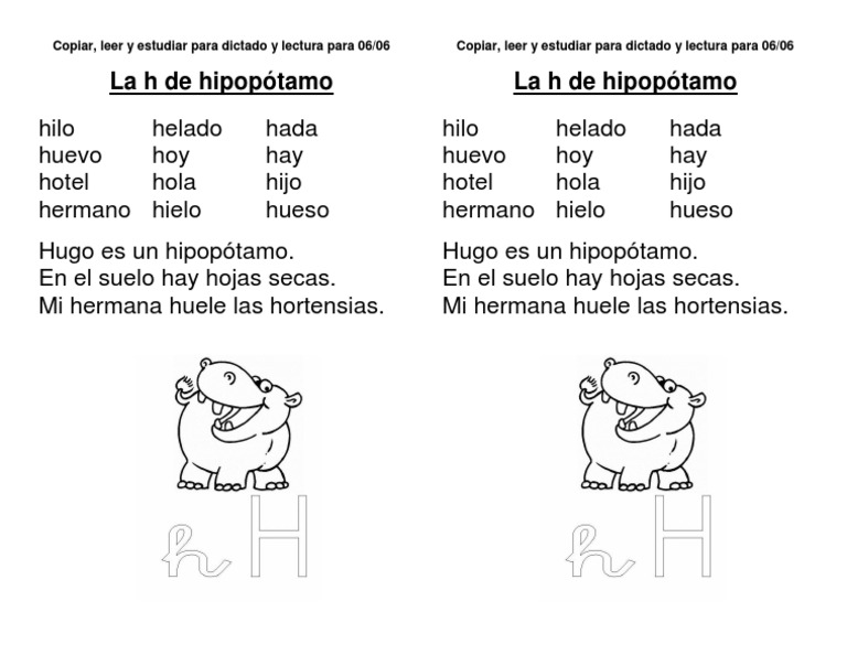 Dictado de palabras con h para niños | PDF