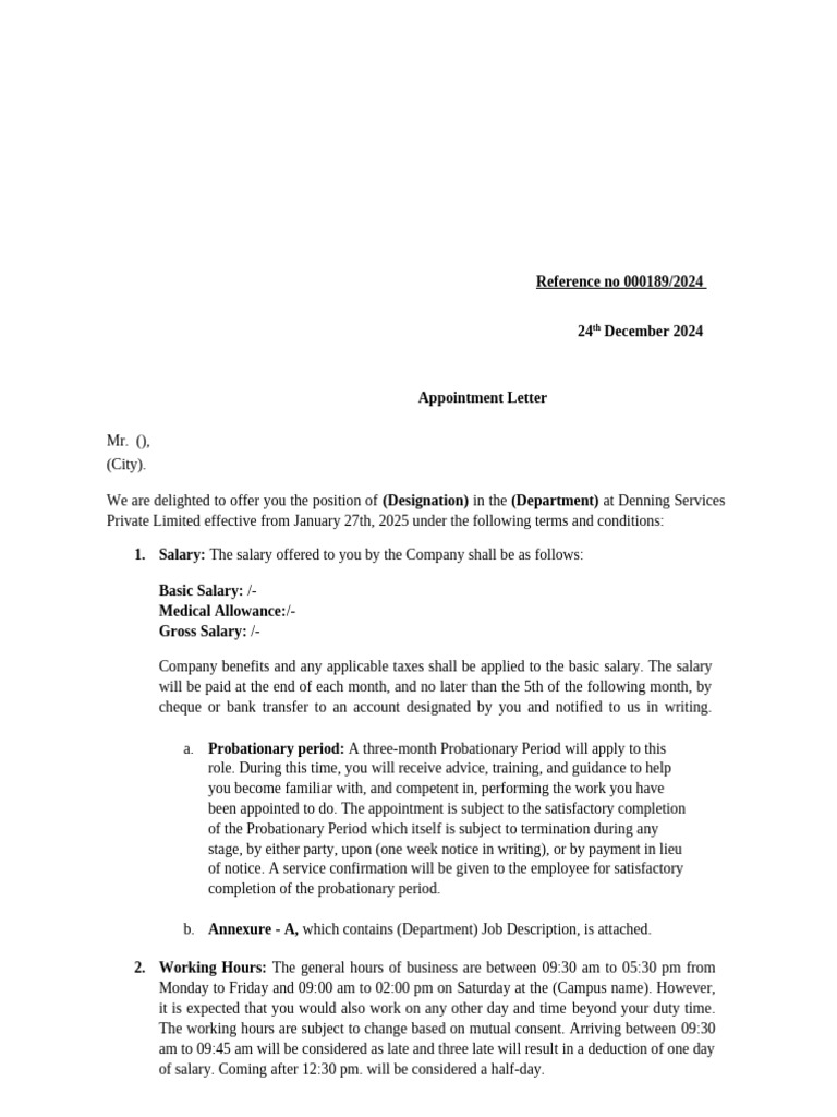 Denning - Sample Appointment Letter - Faculty | PDF | Salary | Business