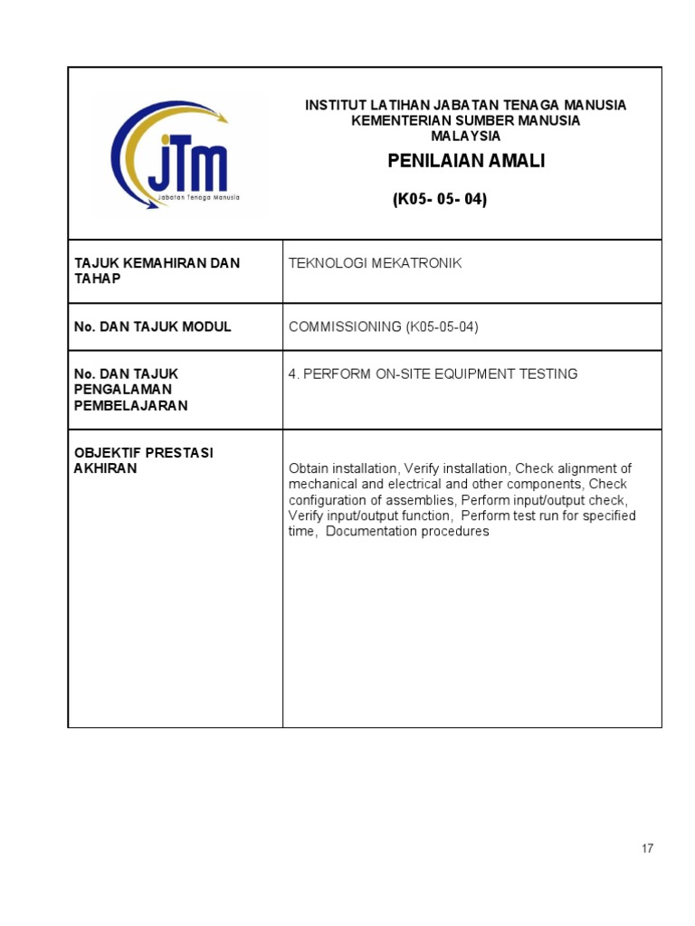 Kertas Tugasan 4. Perform On-Site Equipment Testing (Checklist) | PDF