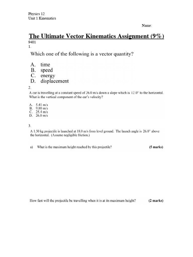 Kinematics Provincial Exam Package | PDF