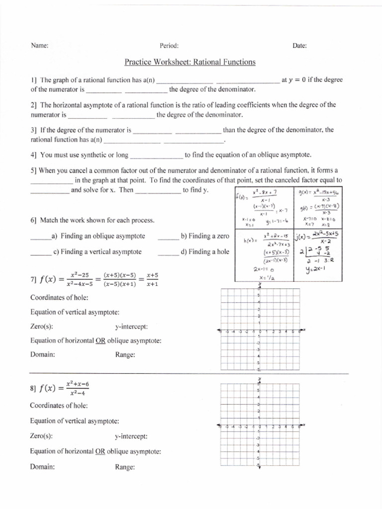 Graphing Rational Functions HW With Answer Key | PDF | Asymptote ...