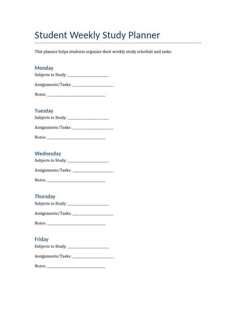 Student Weekly Study Planner | PDF