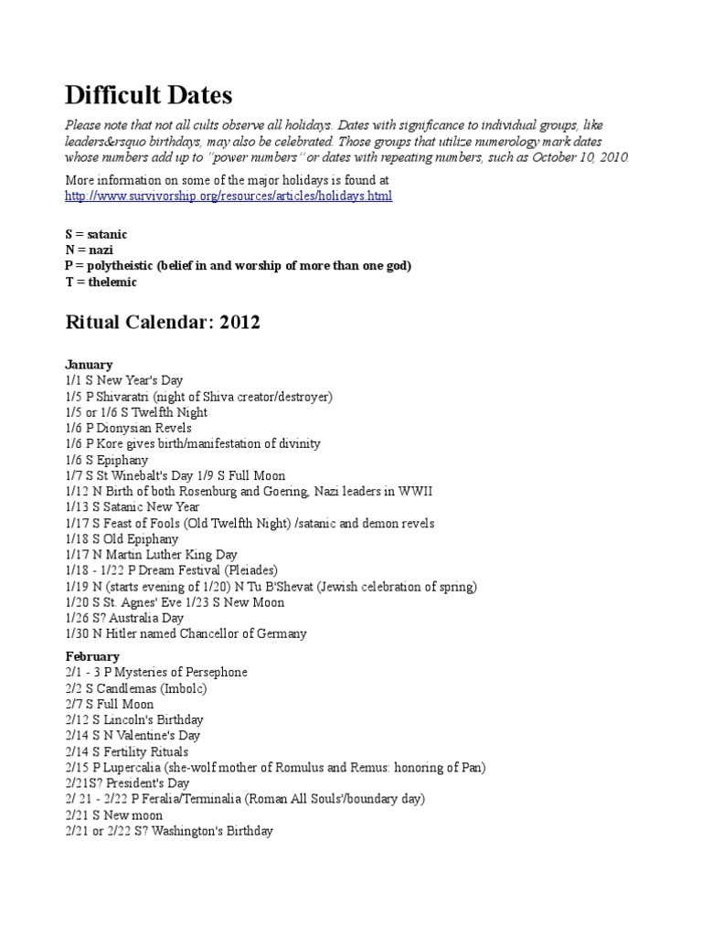 Satanic Ritual Calendar Overview | PDF | Halloween | Easter