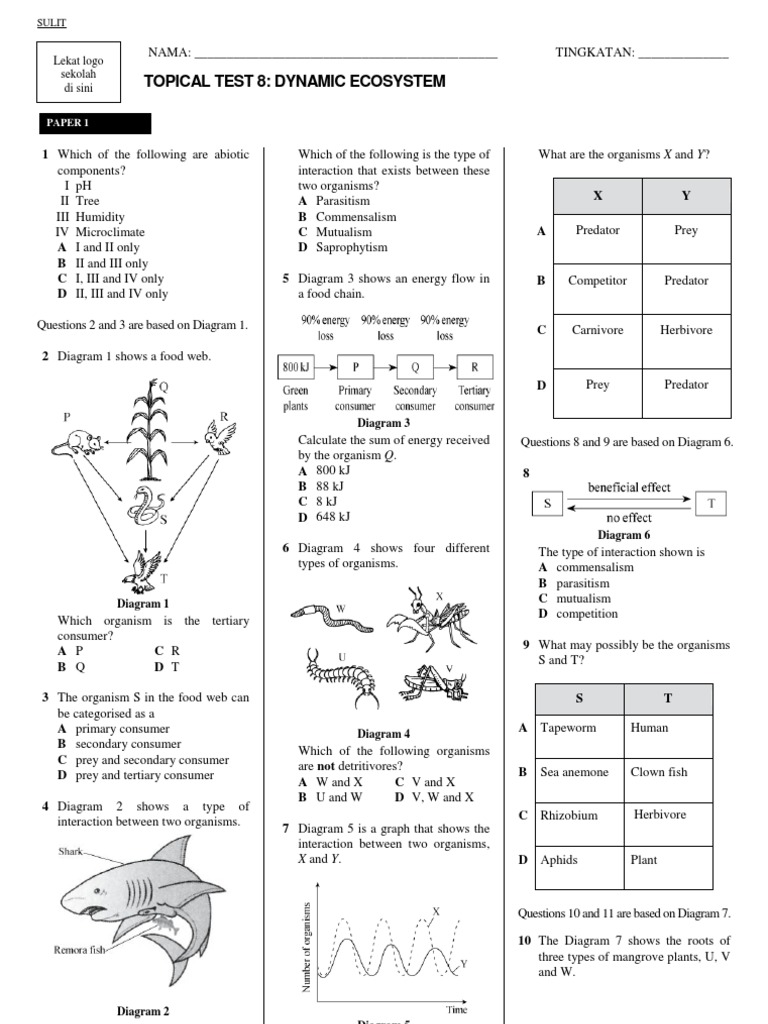 IT Bio F4 Topical Test 8 (E) | PDF | Predation | Food Web