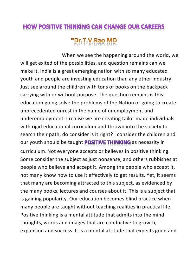 Positive Thinking | PDF | Optimism | Thought
