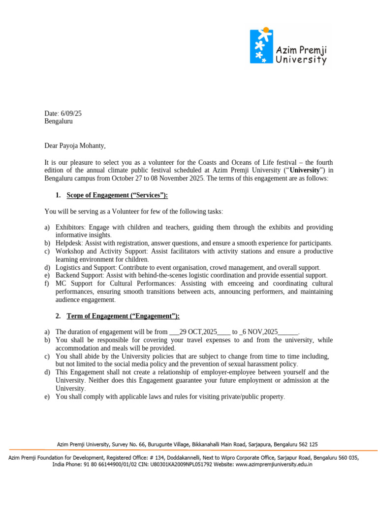 Payoja Volunteering Letter | PDF | Justice | Crime & Violence