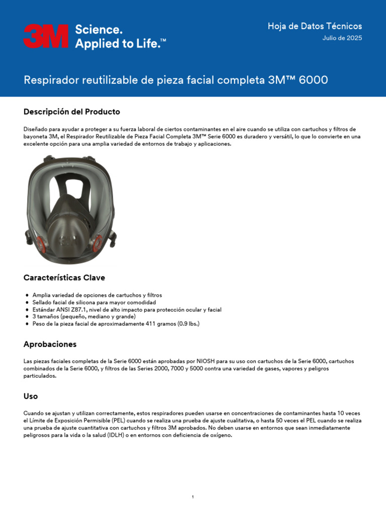 Tds Latam 6000 Full Facepiece Rr Spl | PDF | Cloro | Química