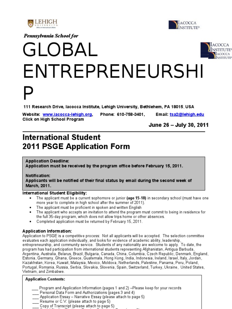 2011 International Application | PDF | Dormitory | Entrepreneurship