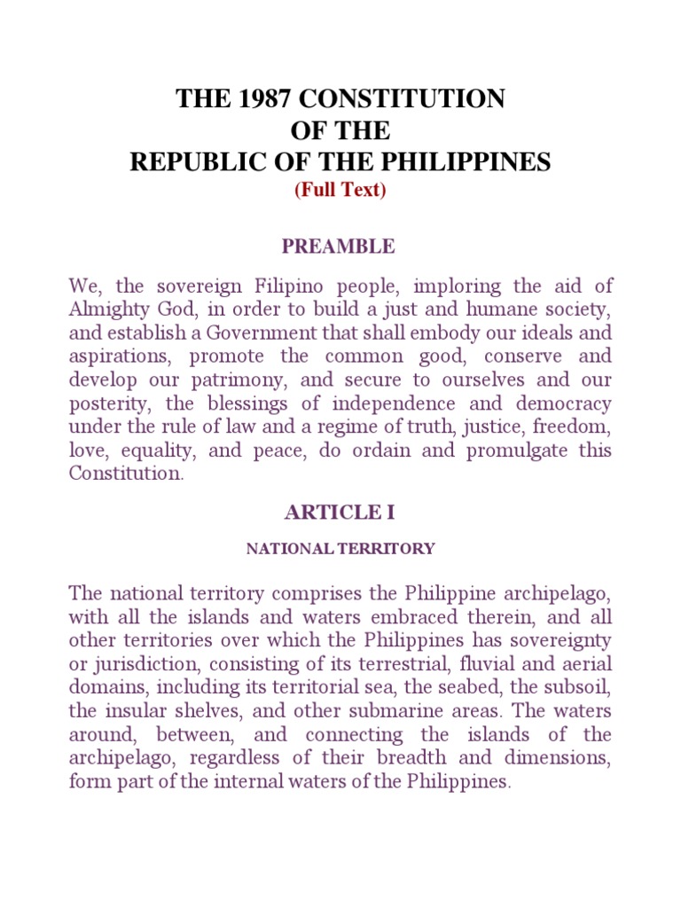 1987 Philippine Constitution Overview | PDF | Presidents Of The United ...
