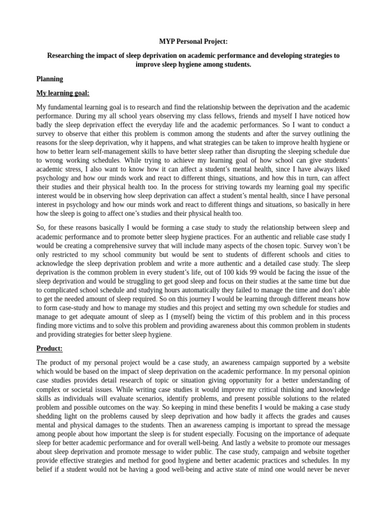 MYP Personal Project Report Draft (Salwa Sadia) | PDF | Sleep ...