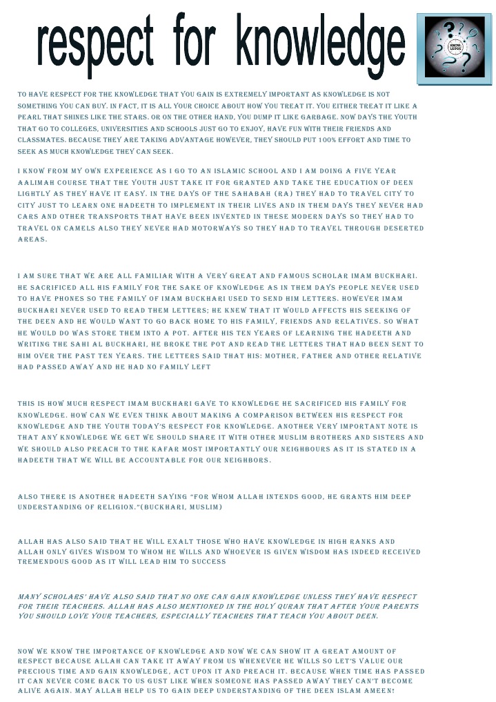 Respect For Knowledge | PDF | Wisdom | Hadith