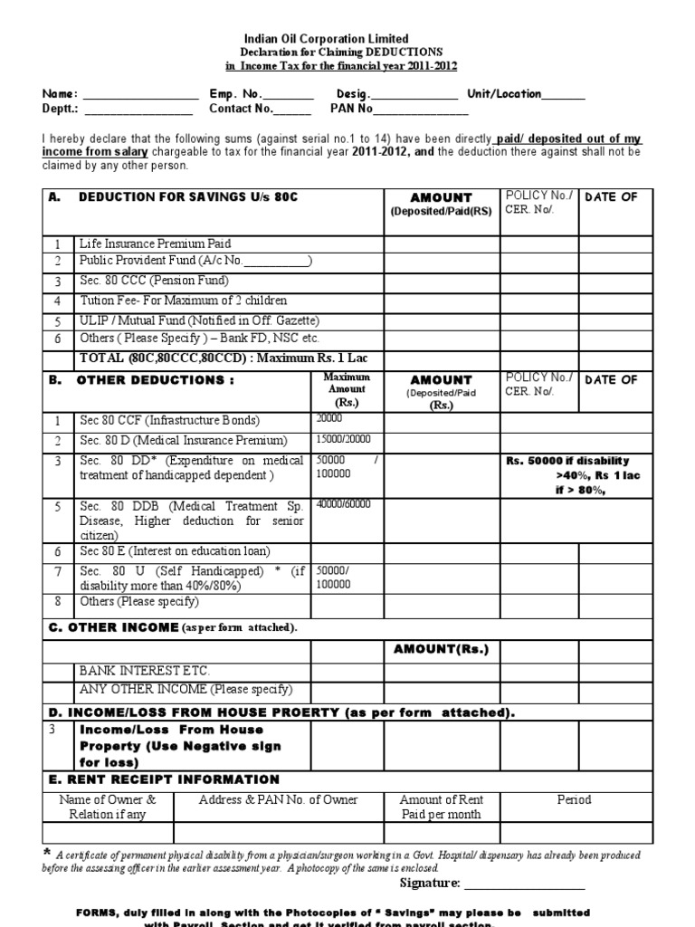 Income Tax Declaration Form | PDF | Payments | Taxes