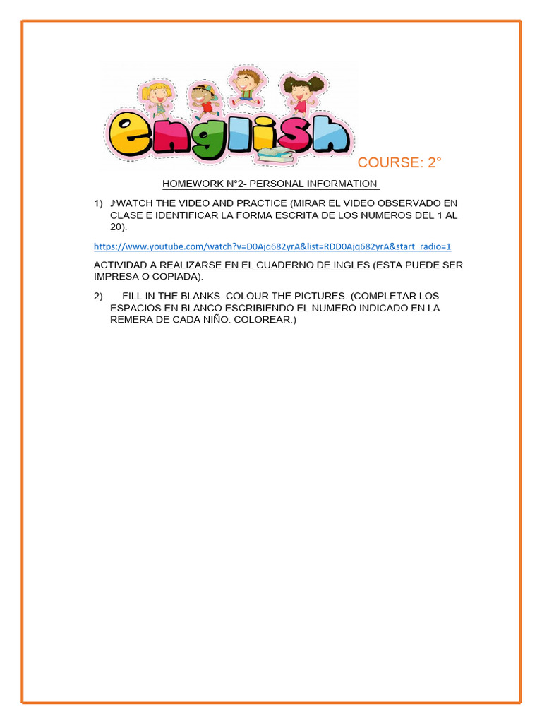 Homework n2 - Numbers 1 To 20-Second Grades26 | PDF