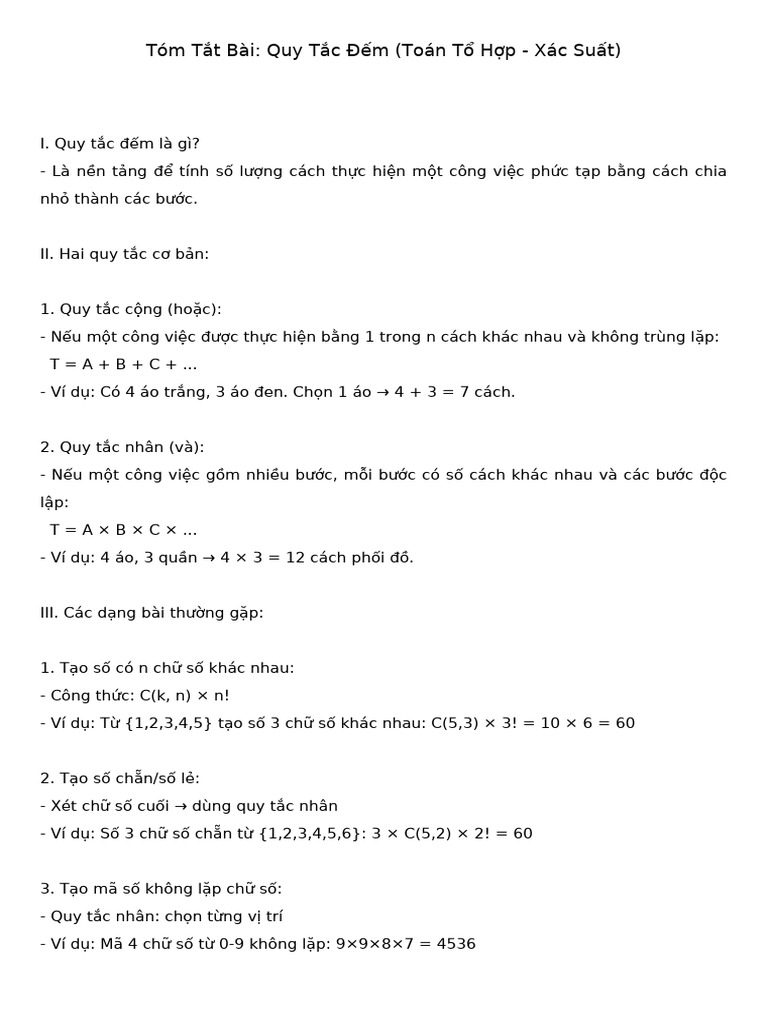 Tom Tat Quy Tac Dem Toan | PDF