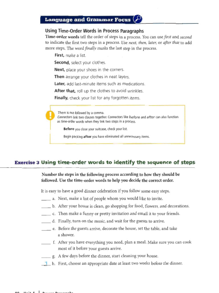 Unit 4 Exercises Process Paragraphs | PDF