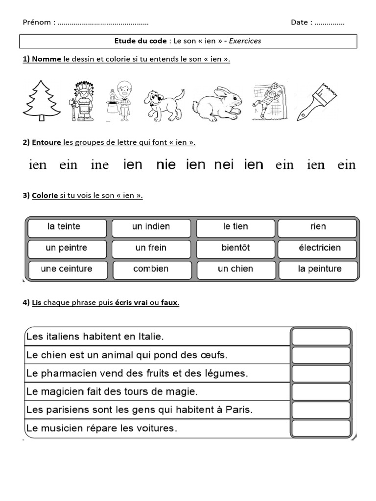Exercice Son Ien Ain Ian Oin Ion | PDF