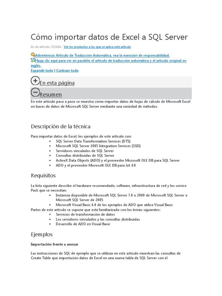 Cómo Importar Datos De Excel A Sql Server Pdf Active X Data Objects Servidor Sql De Microsoft