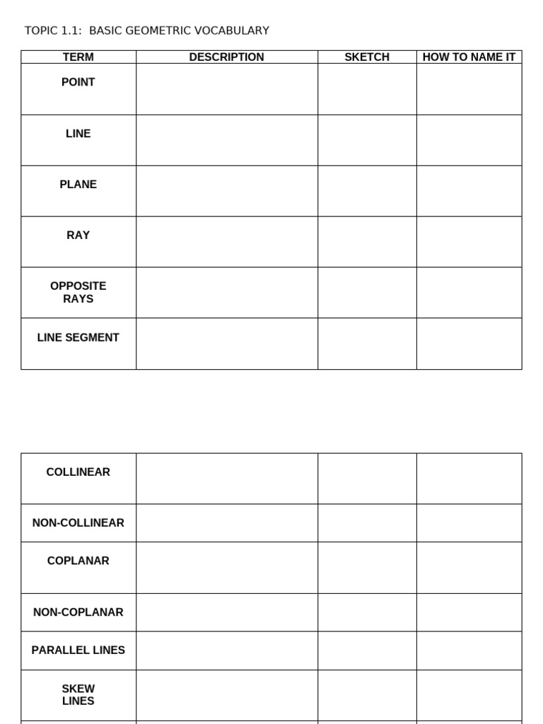 TOPIC 1-1 Basic Geometry Vocab | PDF