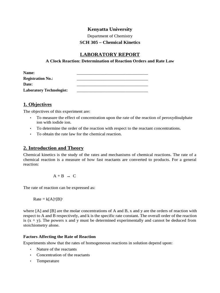 Clock Reaction Lab Report | PDF | Reaction Rate | Chemical Reactions