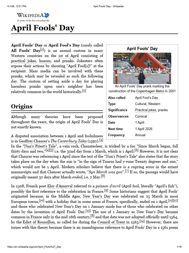 April Fools' Day History | PDF
