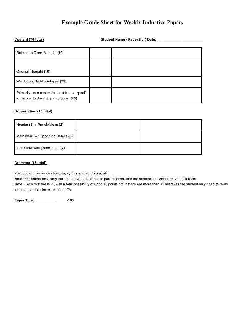 Weekly Paper Grade Sheet | PDF