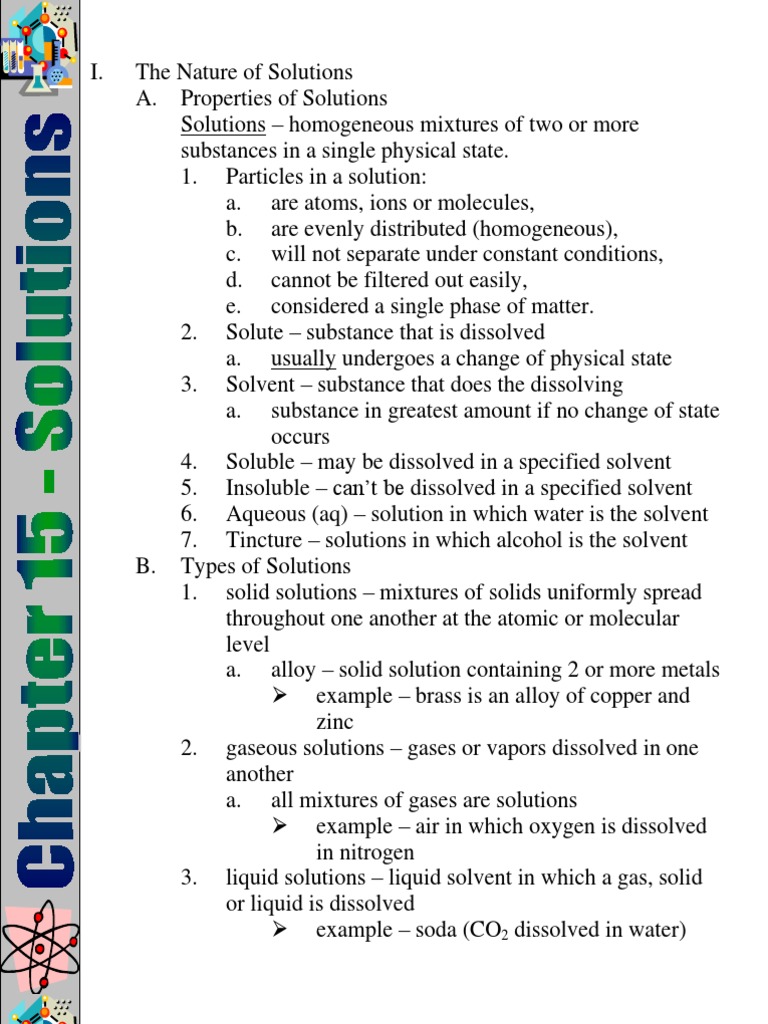 Chapter 15 - Solutions Reading Notes | PDF | Solution | Solubility