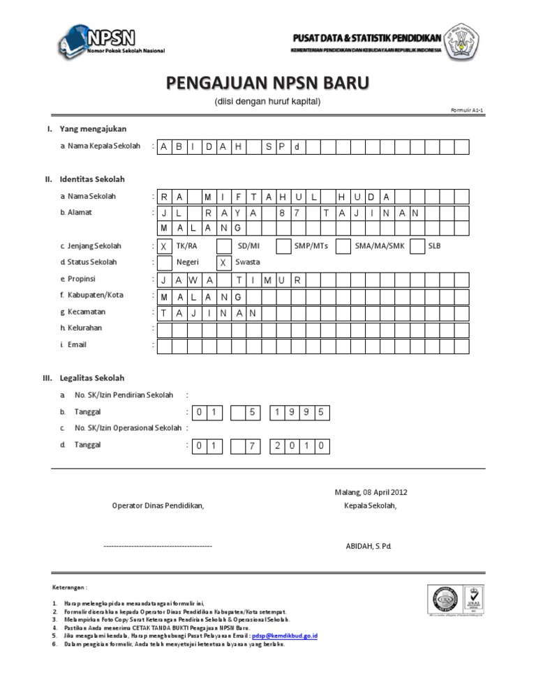 FORMULIR Pengajuan NPSN | PDF