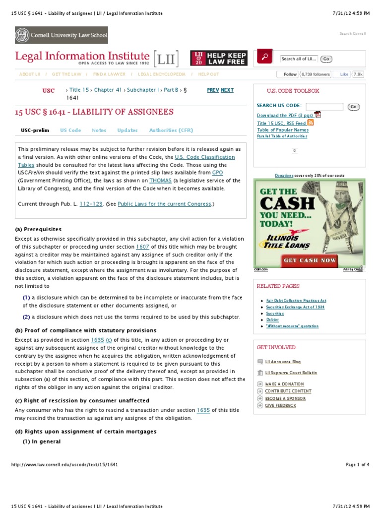 15 USC 1641 - Liability of Assignees - LII: Legal Information Institute ...