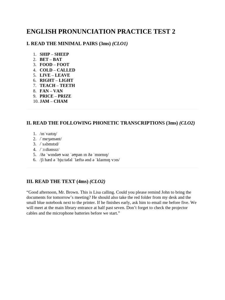 English Pronunciation Practice Test 2 | PDF | Bees | Beehive