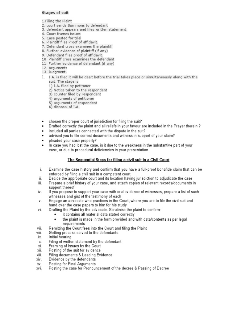 Stages of Suit | Download Free PDF | Costs In English Law | Lawsuit