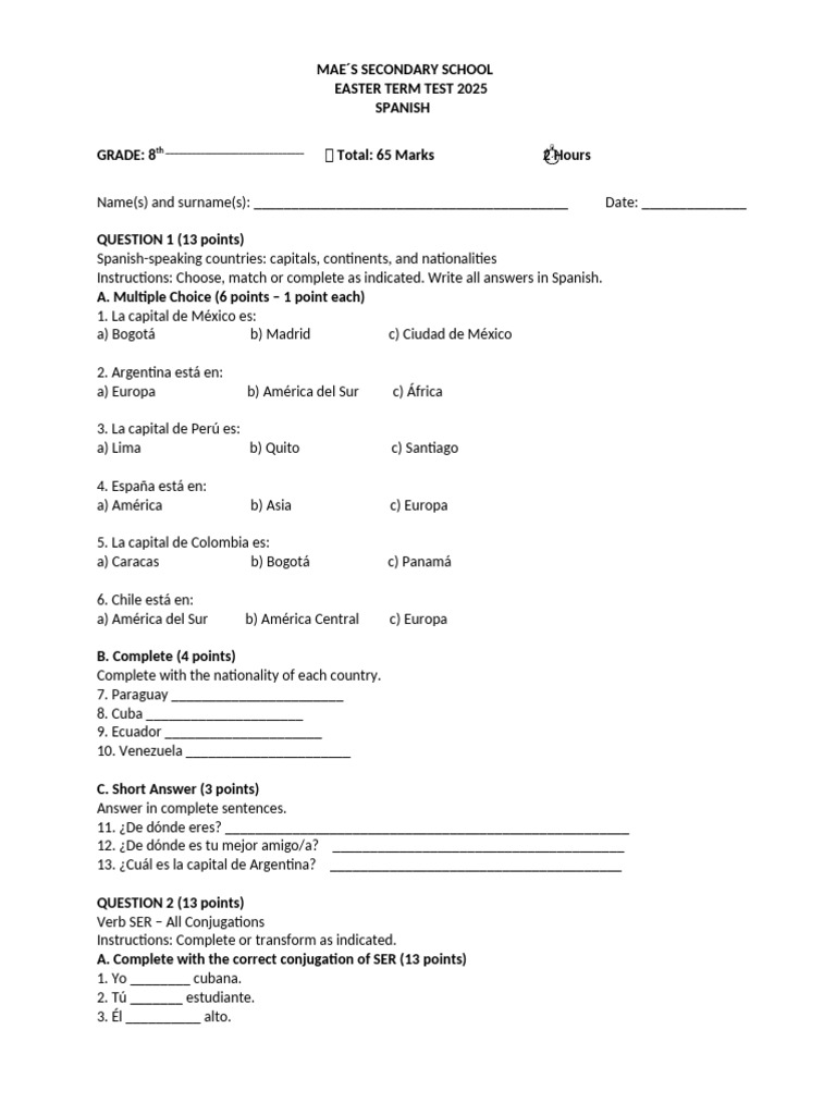 Spanish Grade 8 | PDF