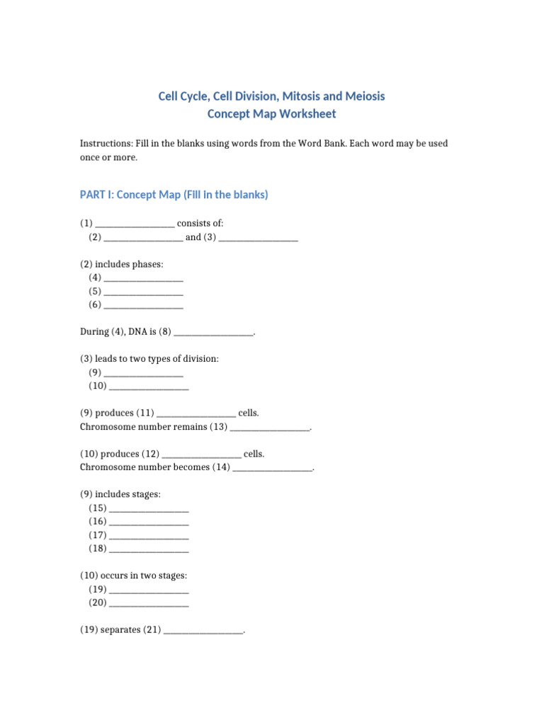Cell Cycle Concept Map Worksheet | PDF | Meiosis | Mitosis
