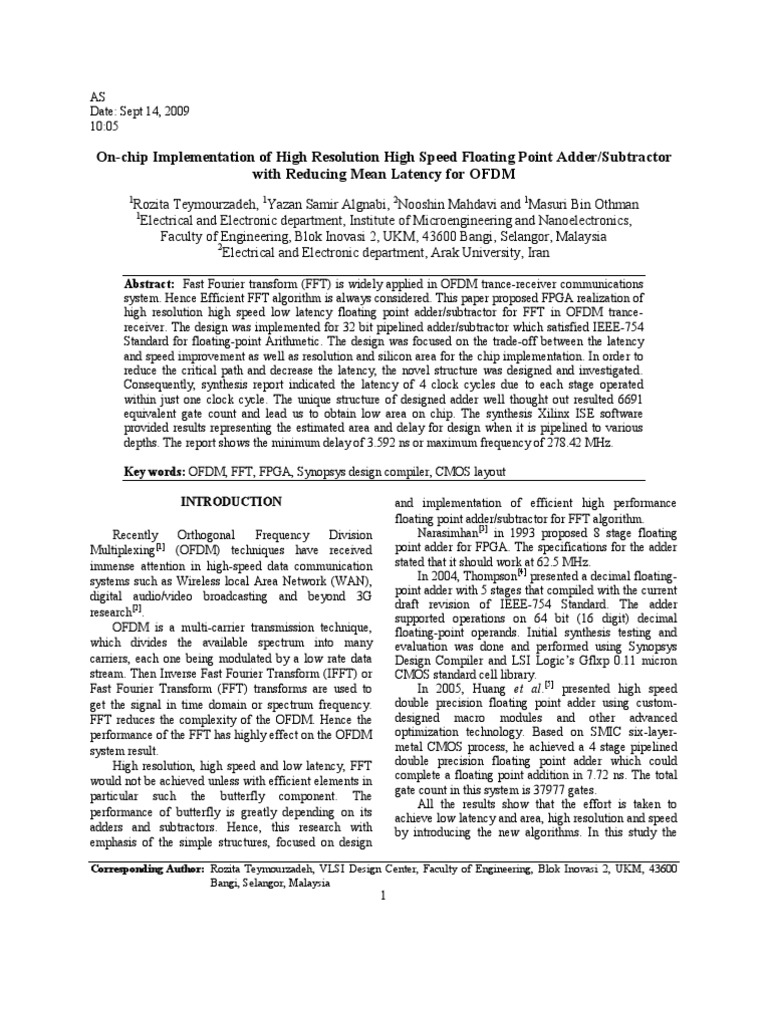 On-Chip Implementation of High Resolution High Speed Low Area Floating Point AdderSubtractor ...