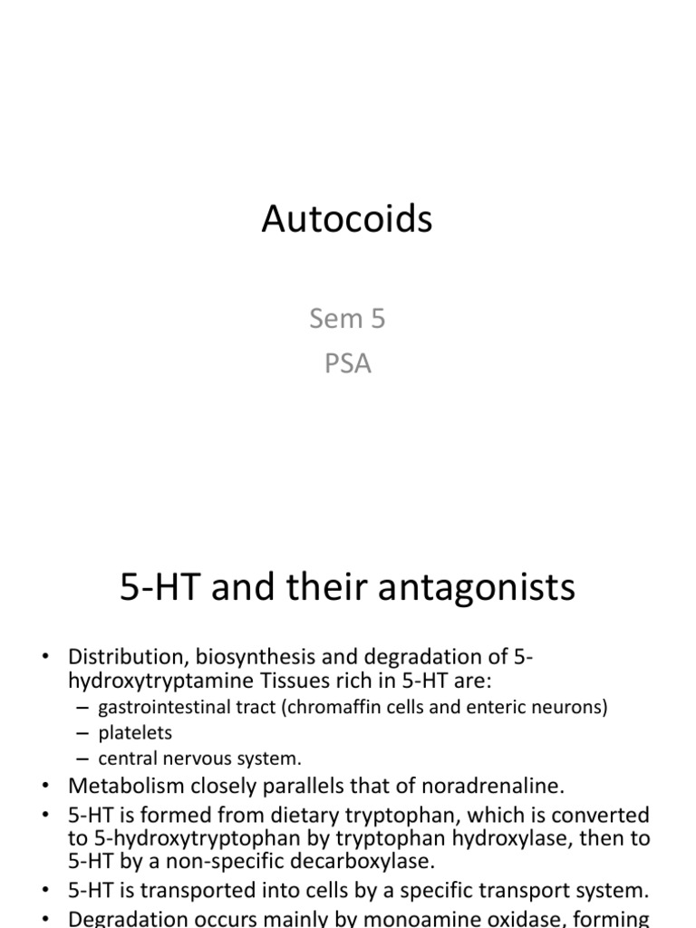 Autocoids - 5 Hydroxy Tryptamine and Antagonists | PDF | Serotonin ...