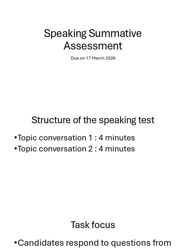 Grade 9 Summative Assessment 2 - Speaking March 2026 | PDF